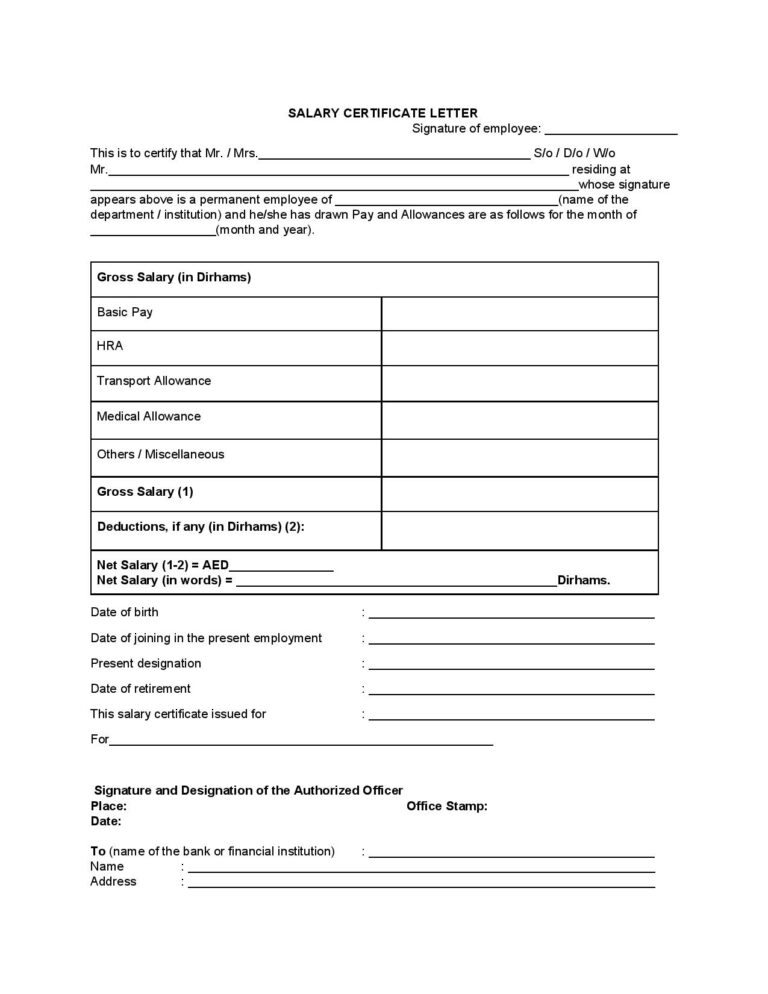 Salary Certificate Format in UAE | Zimyo